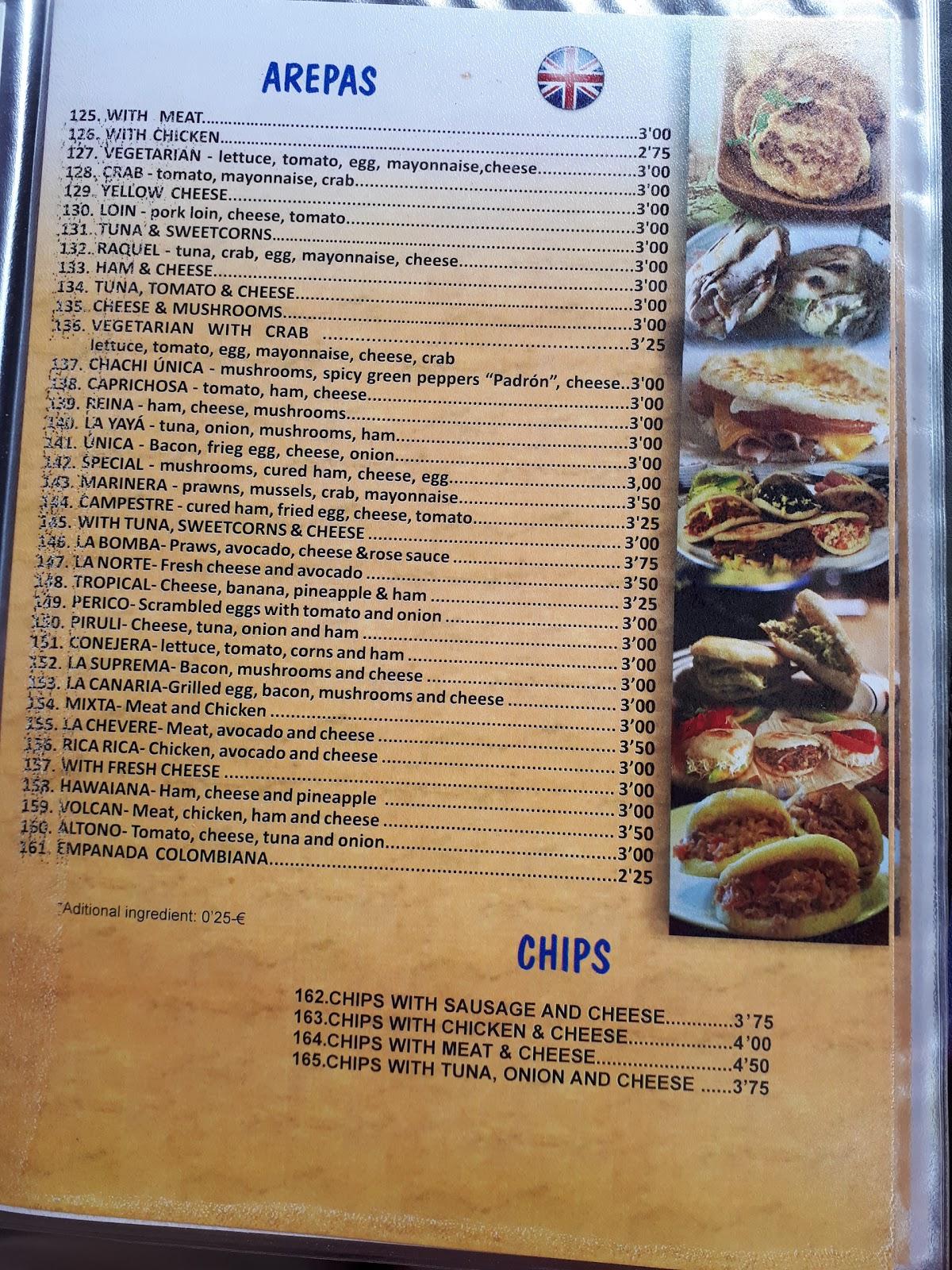 Menu at Restaurante Arepera Jojoto y Millo La Única, Mala
