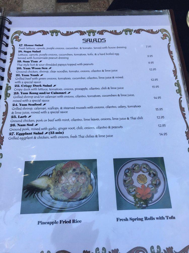 Menu at Sopa Thai Cuisine restaurant, Nevada City