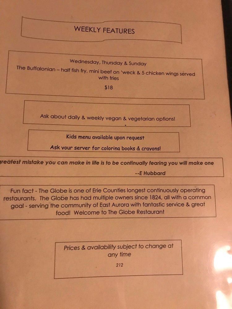 Menu at The Globe Restaurant, East Aurora