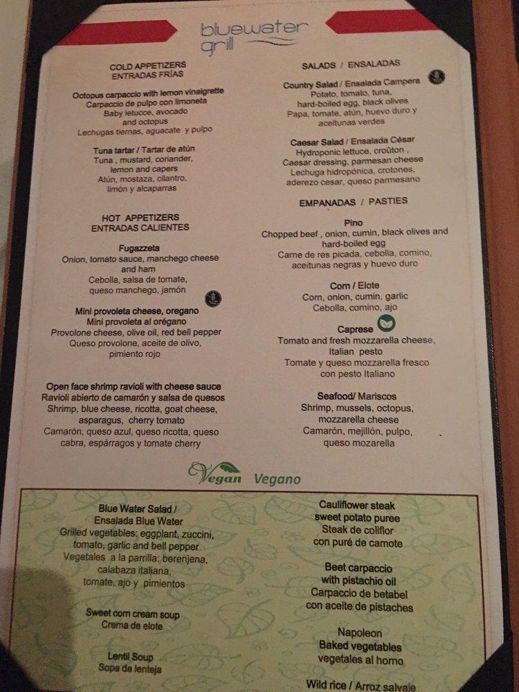 Menu at Bluewater Grill steakhouse, Cancún, Blvd. Kukulcan Km. 14.5