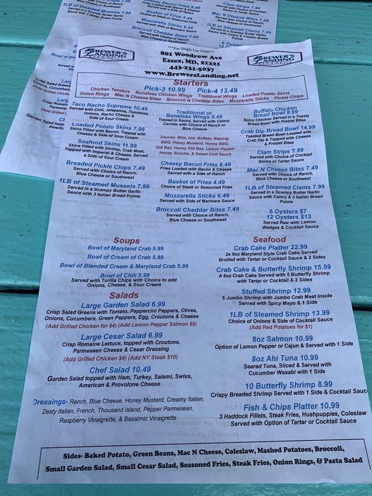Menu at Brewers Landing pub & bar, Essex