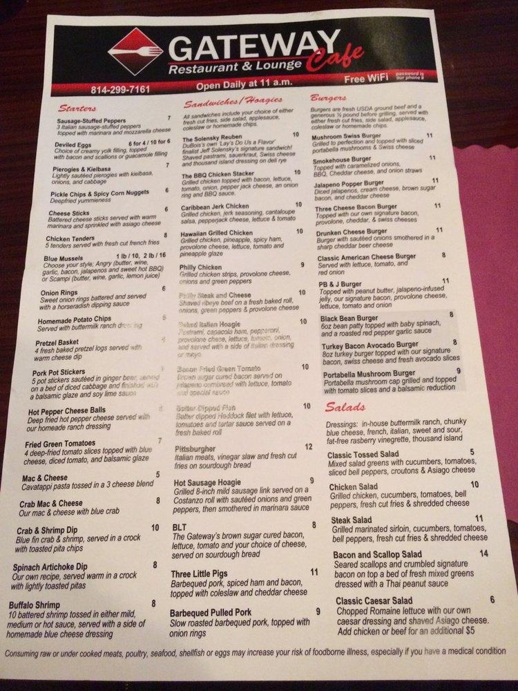 Menu at Gateway Cafe, DuBois