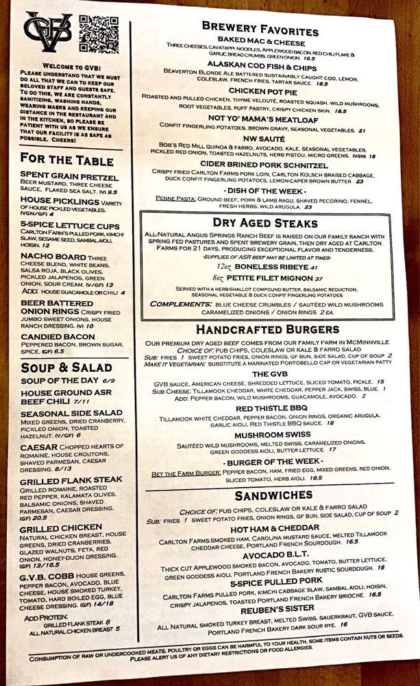 Menu at Golden Valley Brewery and Restaurant -Beaverton, Beaverton