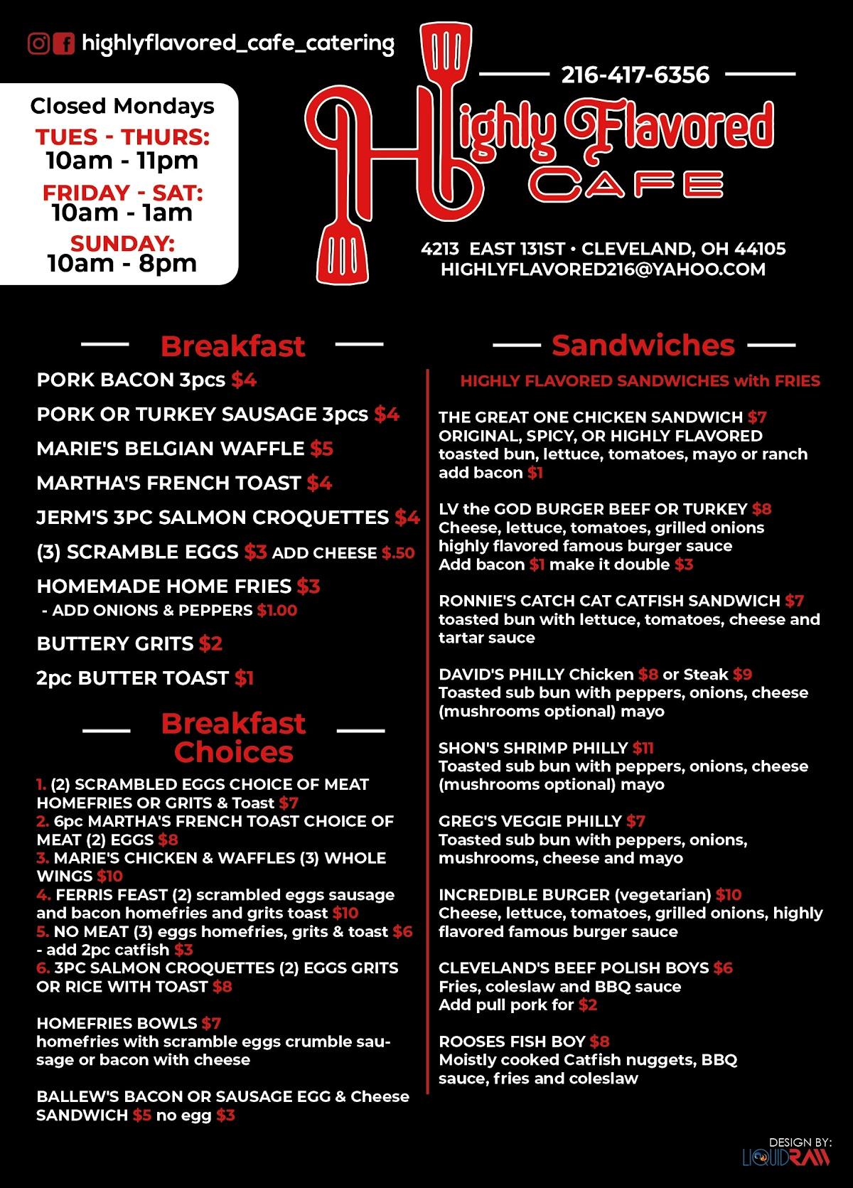 Menu at HIGHLY FLAVORED CAFE AND CATERING, Cleveland
