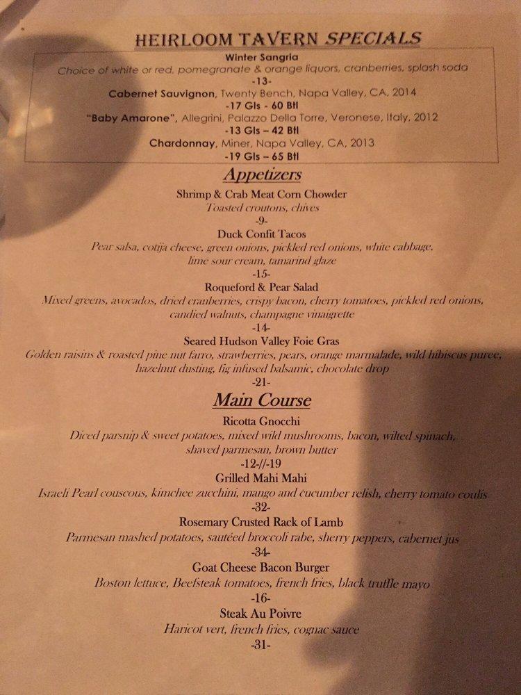 Menu at Heirloom Tavern pub & bar, Glen Head
