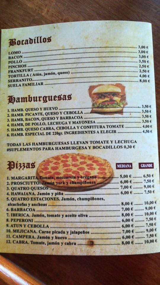 Menu at Taberna Jabalquantix pizzeria, Jabalquinto