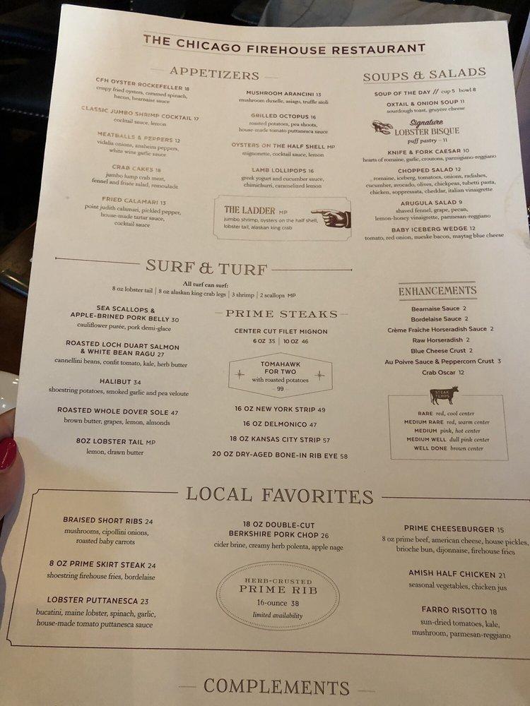 Menu at The Chicago Firehouse Restaurant, Chicago