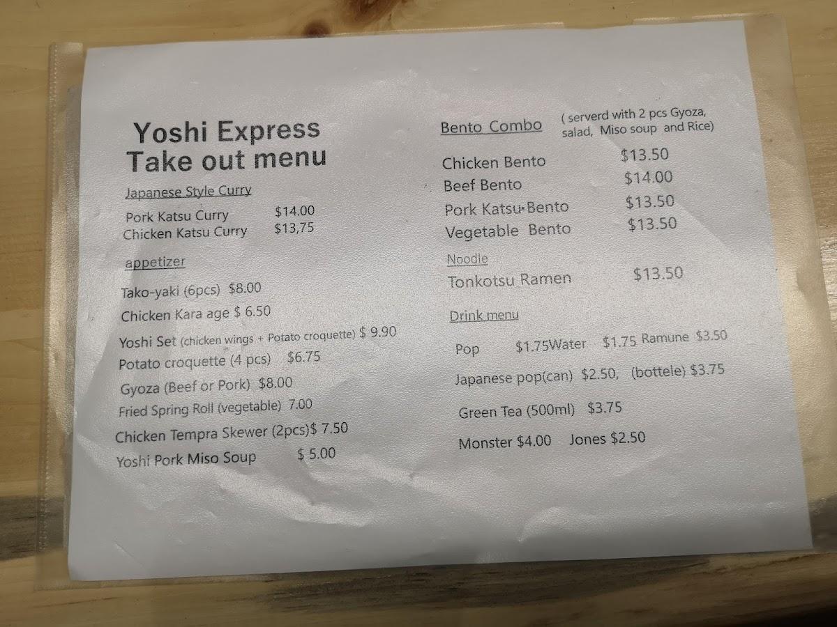 Menu at Yoshi Express restaurant, Edmonton