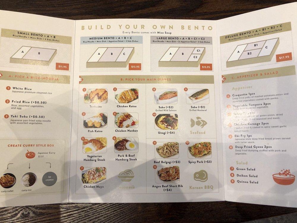 Menu at Bentoya restaurant, Vancouver