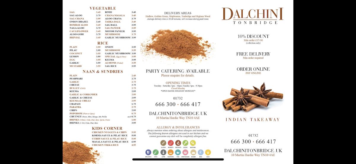 Menu at Dalchini tonbridge Indian take away restaurant, Tonbridge