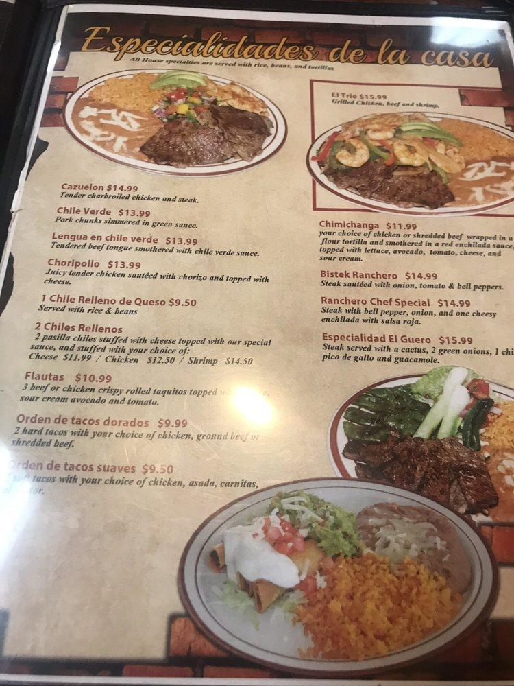 Menu at El Guero restaurant, Cathedral City, Date Palm Dr