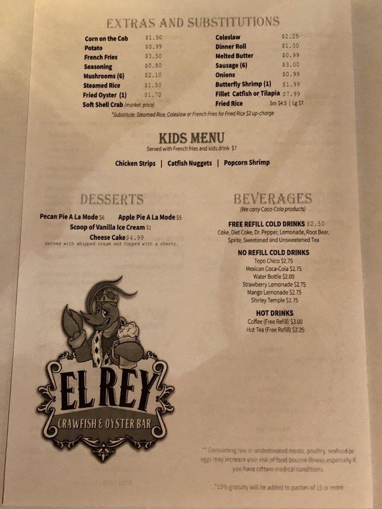 Menu at El Rey Bar and Nightclub, Lockhart
