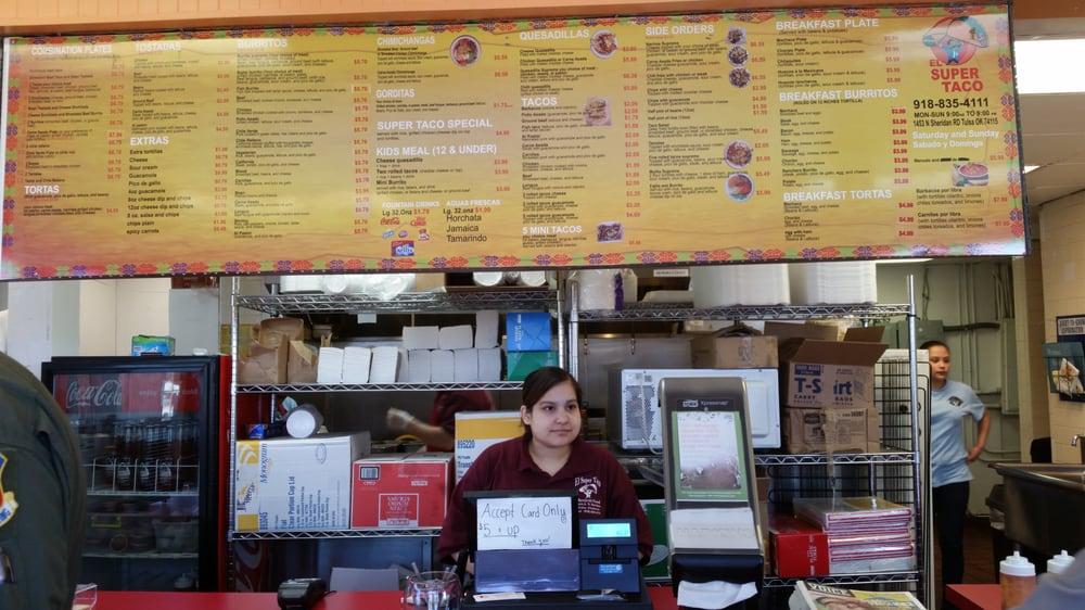 Menu at El Super Taco restaurant, Tulsa, N Sheridan Rd