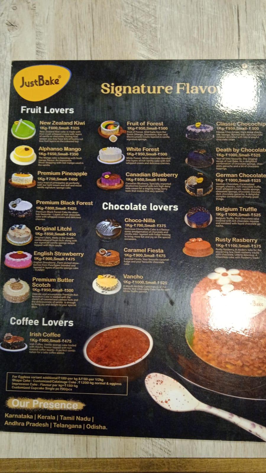 Menu at Just bake Gannavaram, Gannavaram