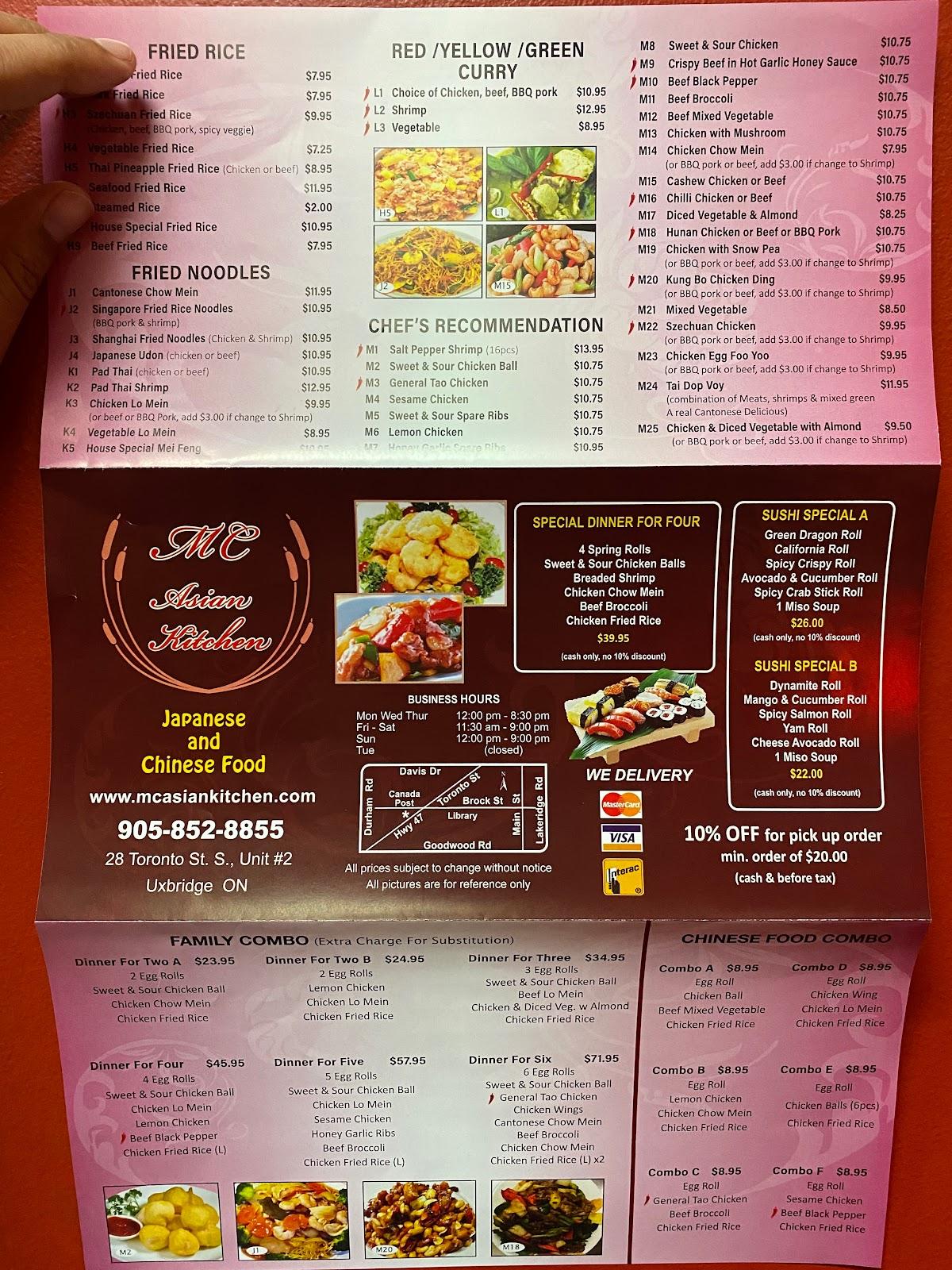 Menu at M.C. Asian Kitchen restaurant, Uxbridge