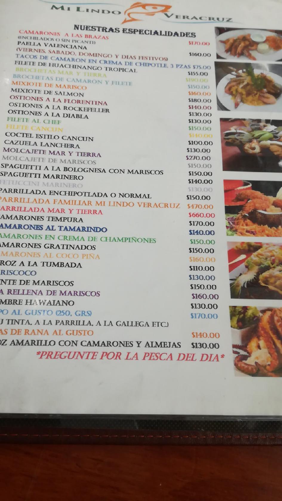 Carta del restaurante Mariscos Mi Lindo Veracruz, Chalco del Díaz ...