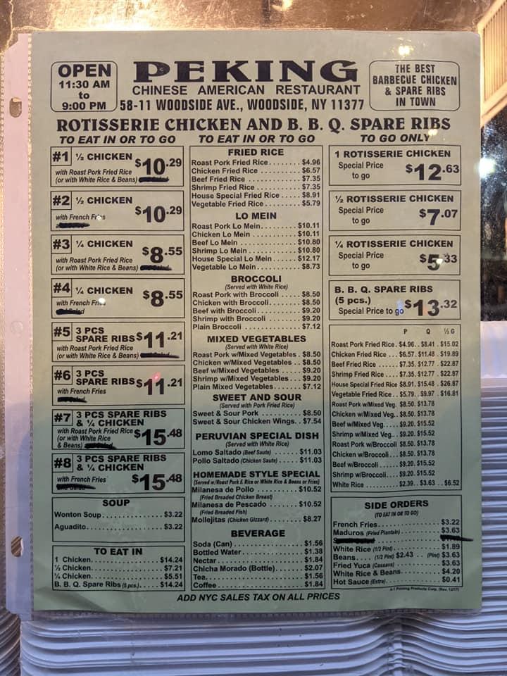 Menu at Peking BBQ, New York City, 58-11 Woodside Ave