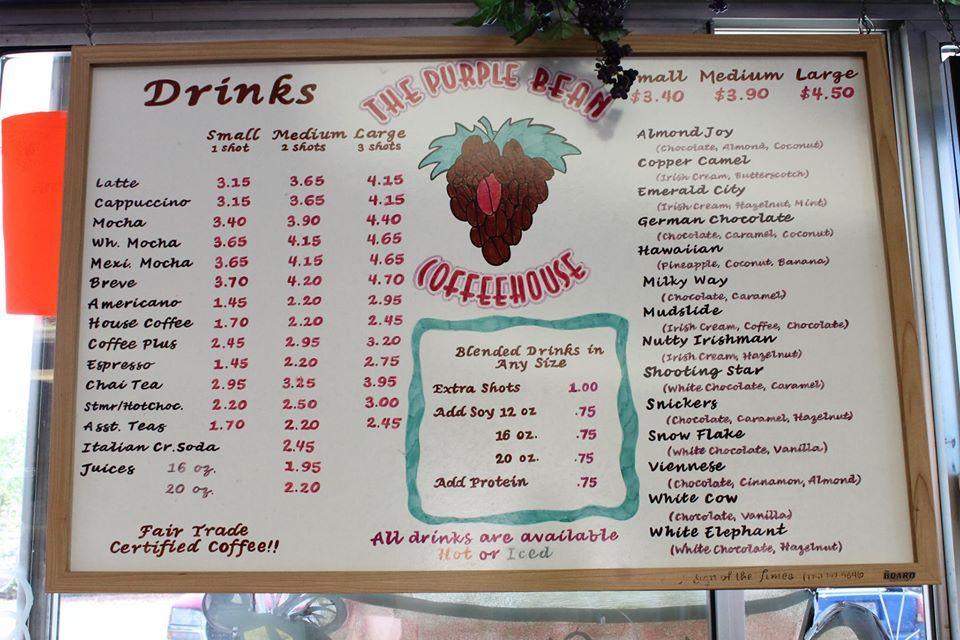 Menu at Purple Bean restaurant, Reno