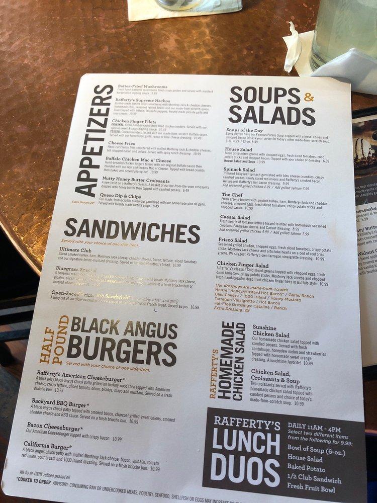 Menu at Rafferty's of Clarksville restaurant, Clarksville
