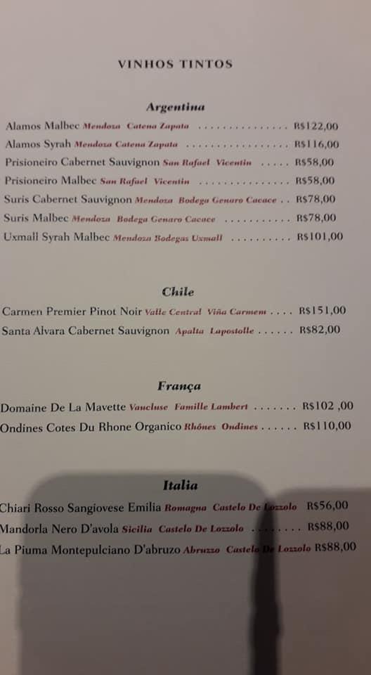 Menu at Reserva Bistrot restaurant, São Paulo