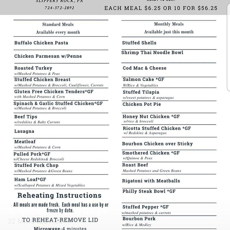 Menu at Simplified Meals by Ginger desserts, Slippery Rock, 235 Grove ...
