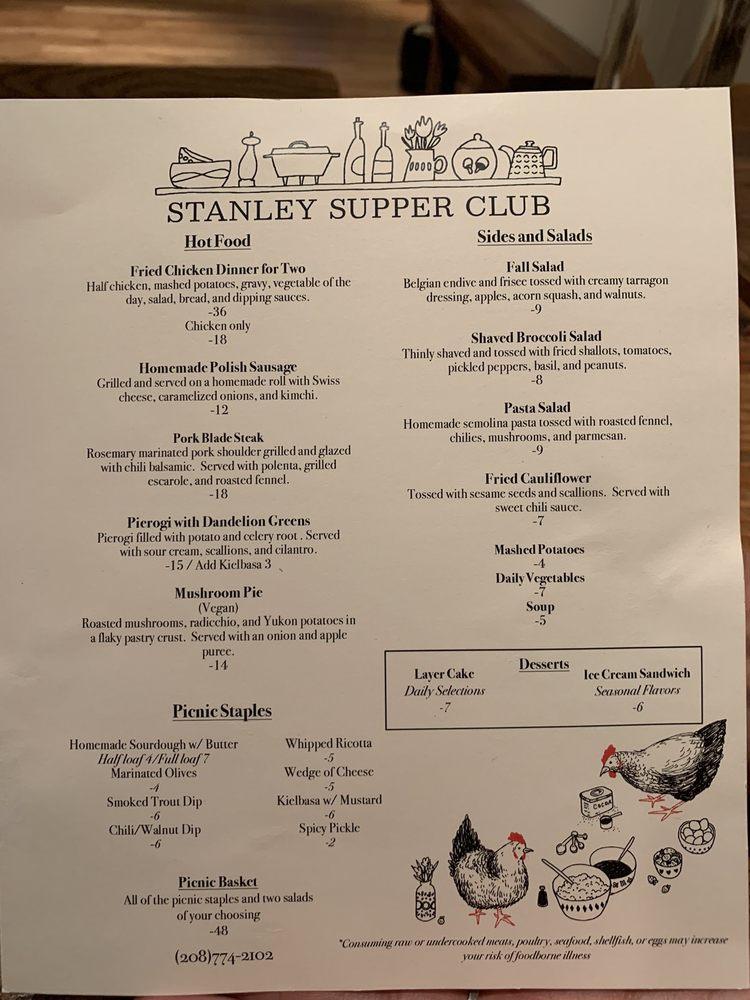 Menu at Stanley Supper Club, Stanley