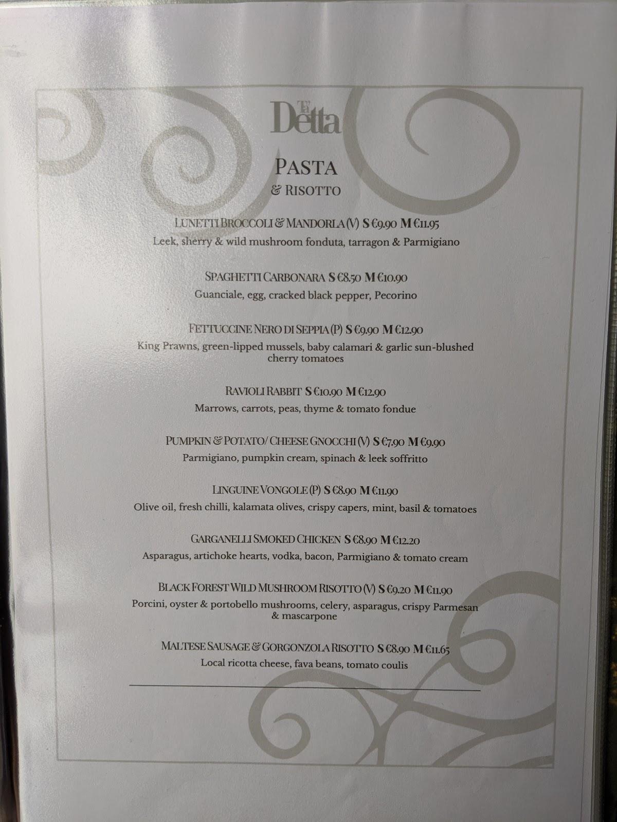 Menu at Ta' Detta Restaurant, Floriana