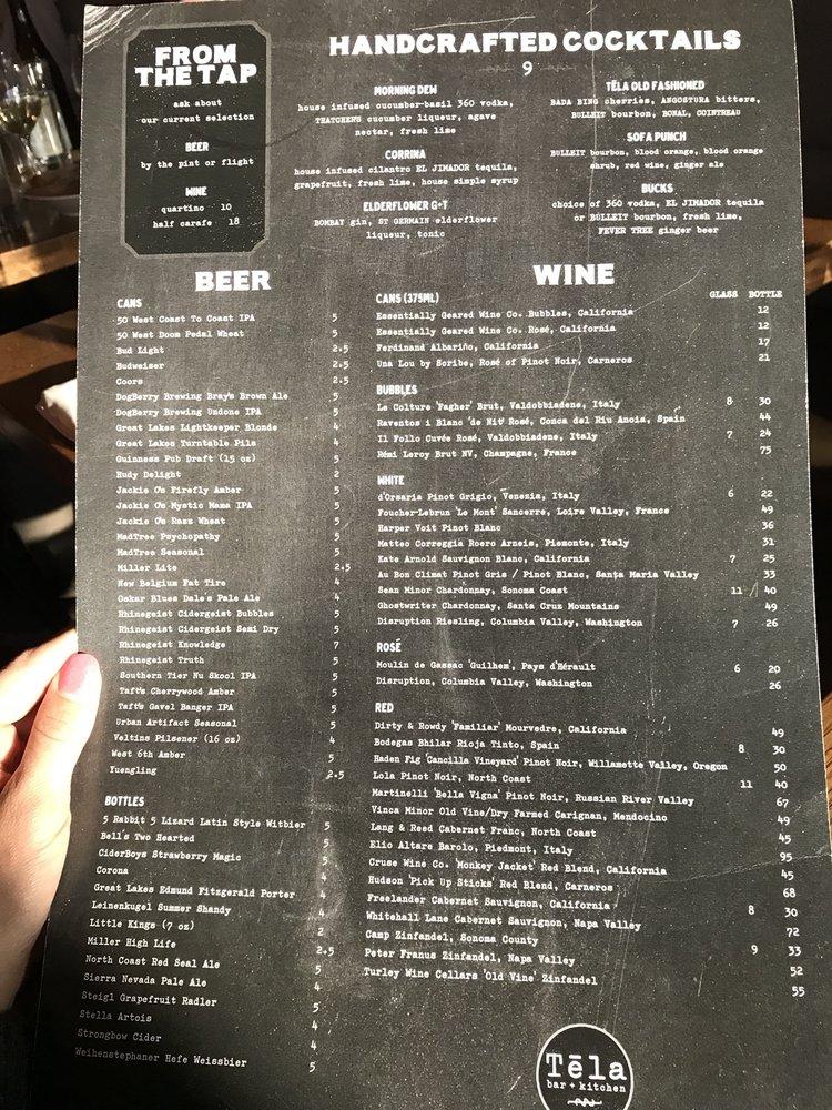 Menu at Tēla Bar + Kitchen, Cincinnati