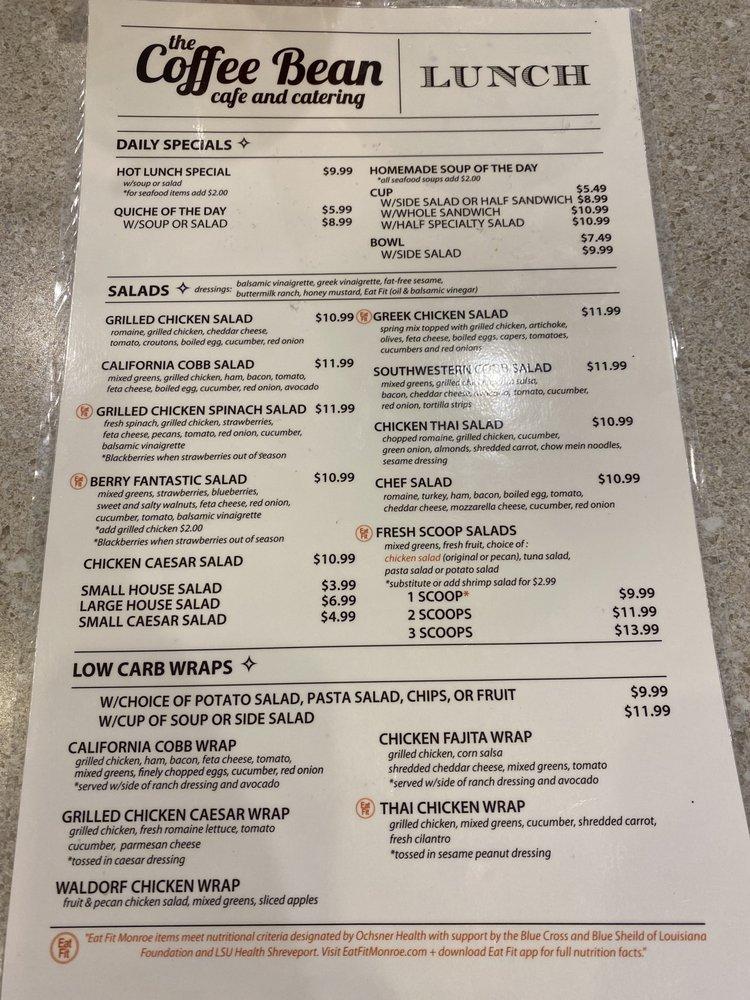 Menu at The Coffee Bean cafe, Monroe