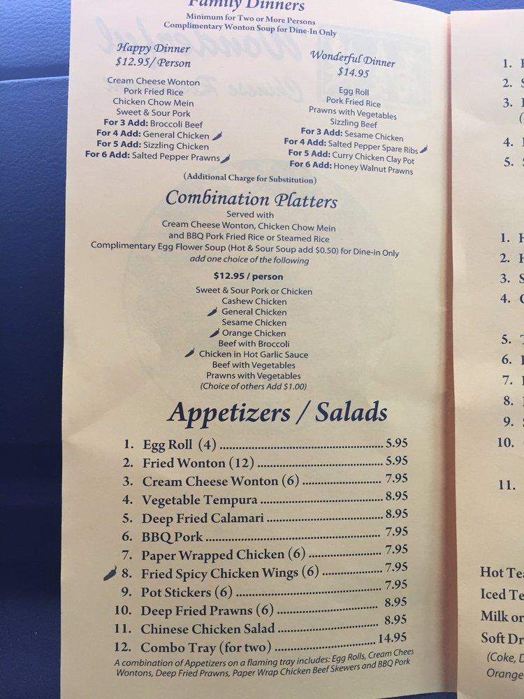 Menu at Wonderful Chinese Restaurant, USA, Pleasant Valley Rd
