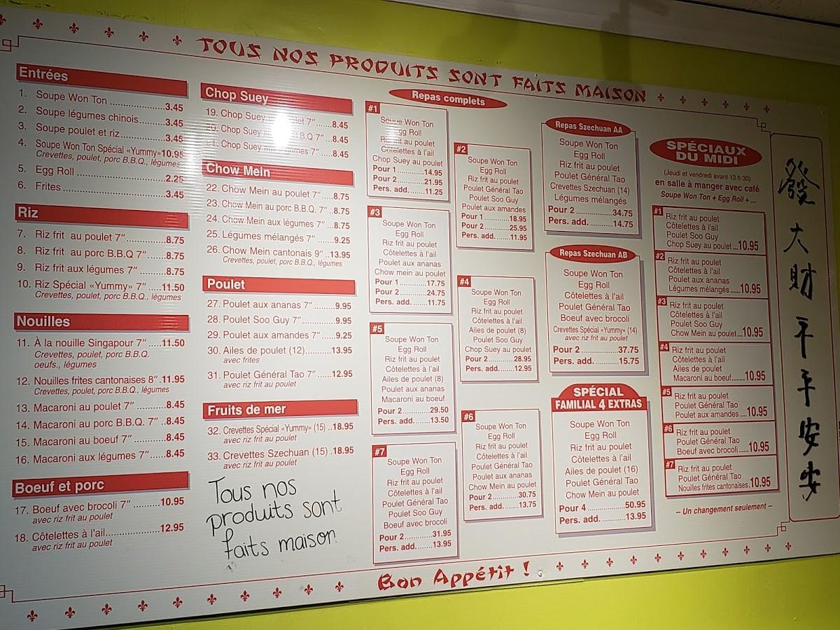 Menu at Restaurant Yummy Chinois, Louiseville