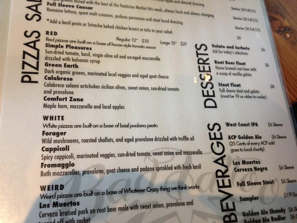 Menu at Bad Tattoo Brewing pizzeria, Penticton