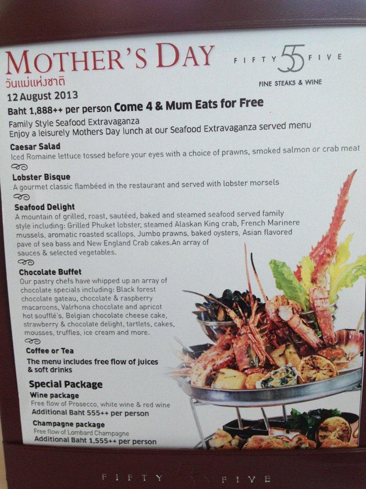 Menu at Fifty Five restaurant, Bangkok, 999/99