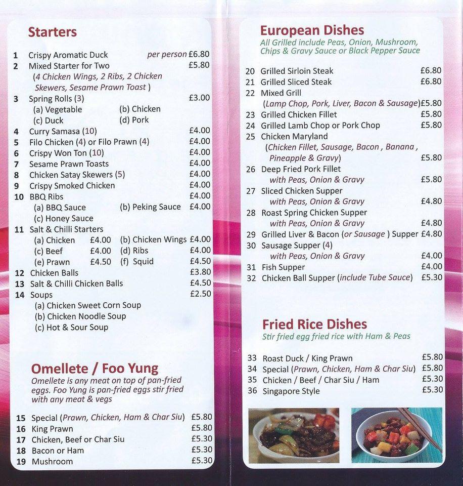 Menu at Happy Choice, Belfast