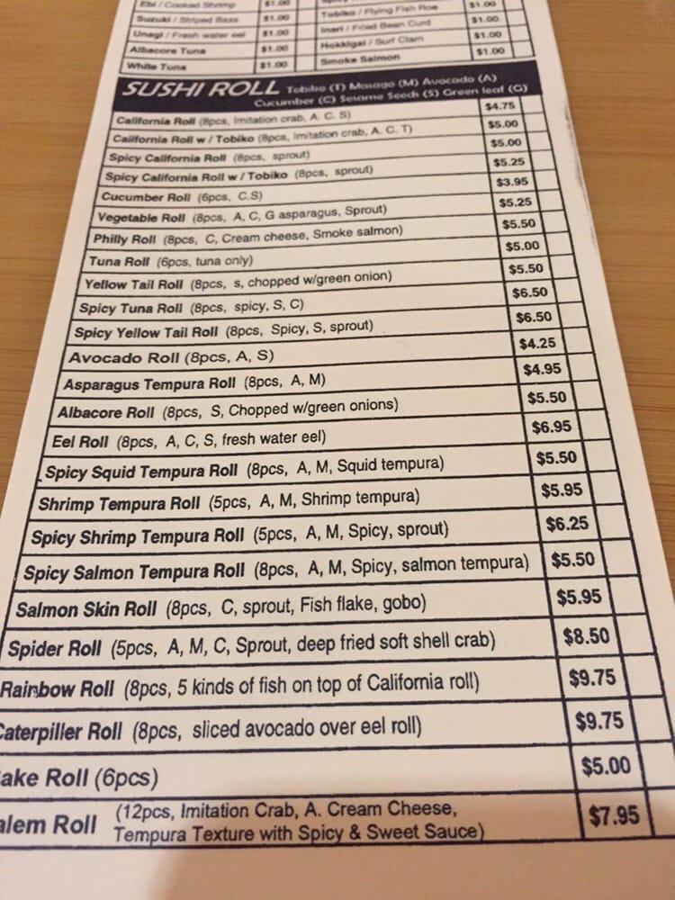 Menu at Momiji restaurant, Albany