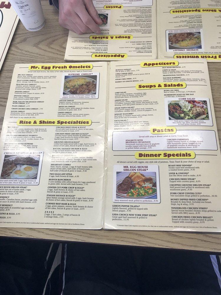 Menu at Mr. Egg restaurant, Denver
