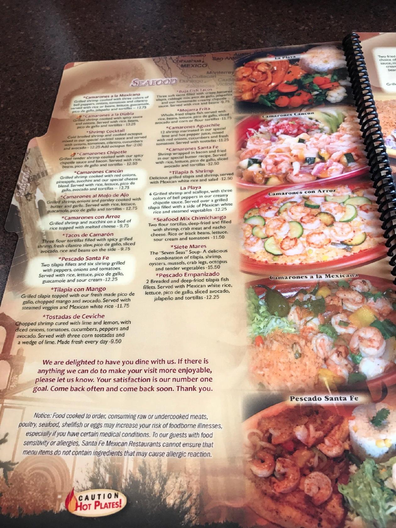 Menu at Santa Fe Mexican Grill restaurant, Kingsport