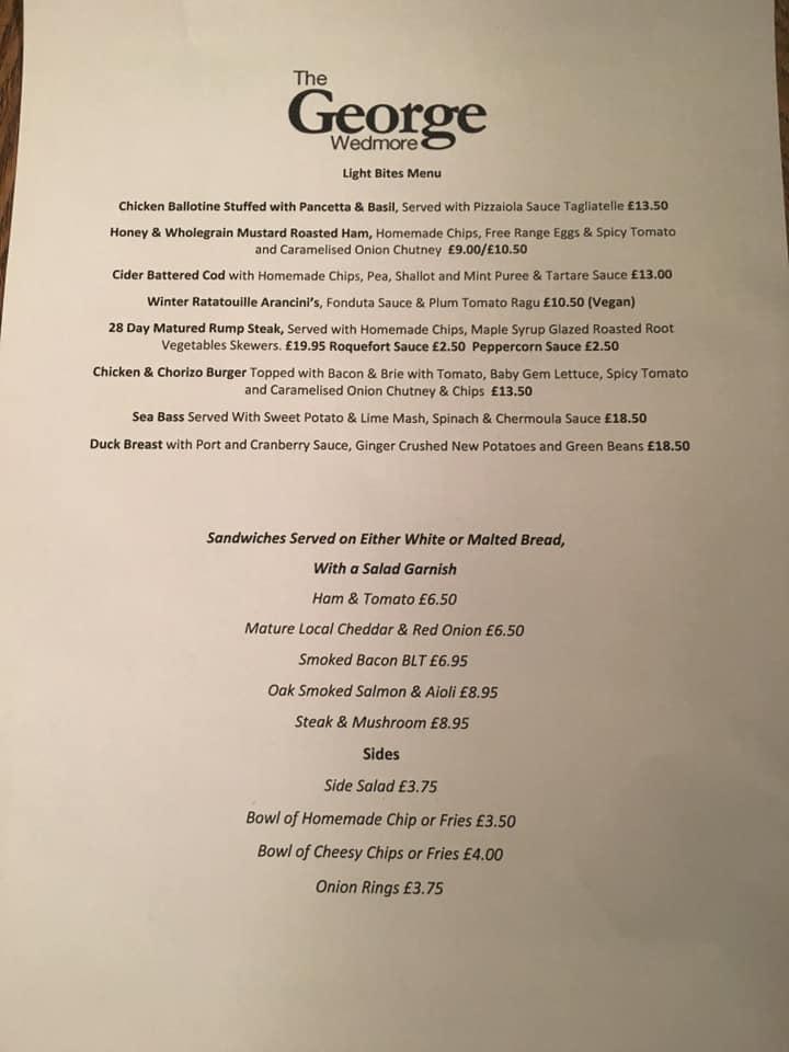 Menu at The George pub & bar, Wedmore
