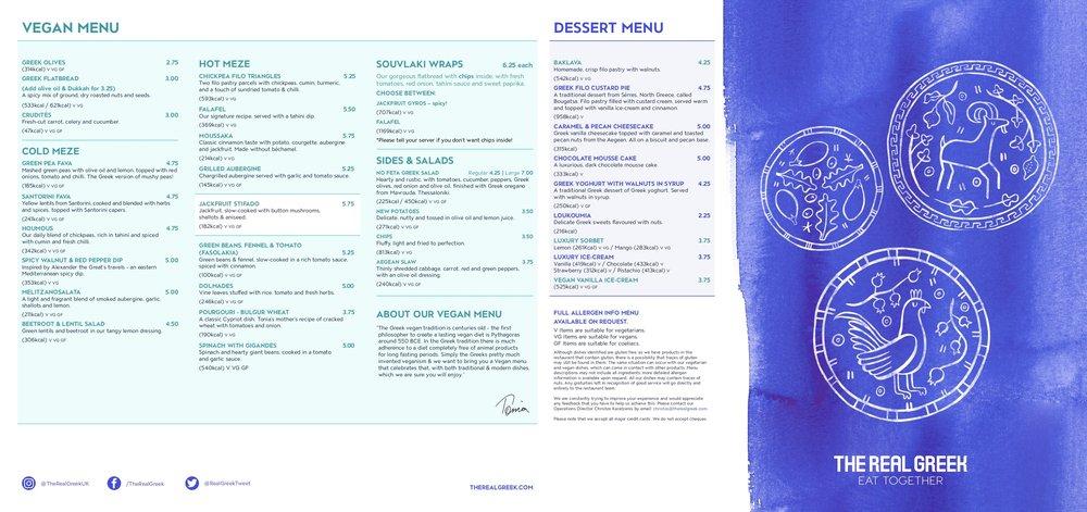 Menu at The Real Greek restaurant, Reading