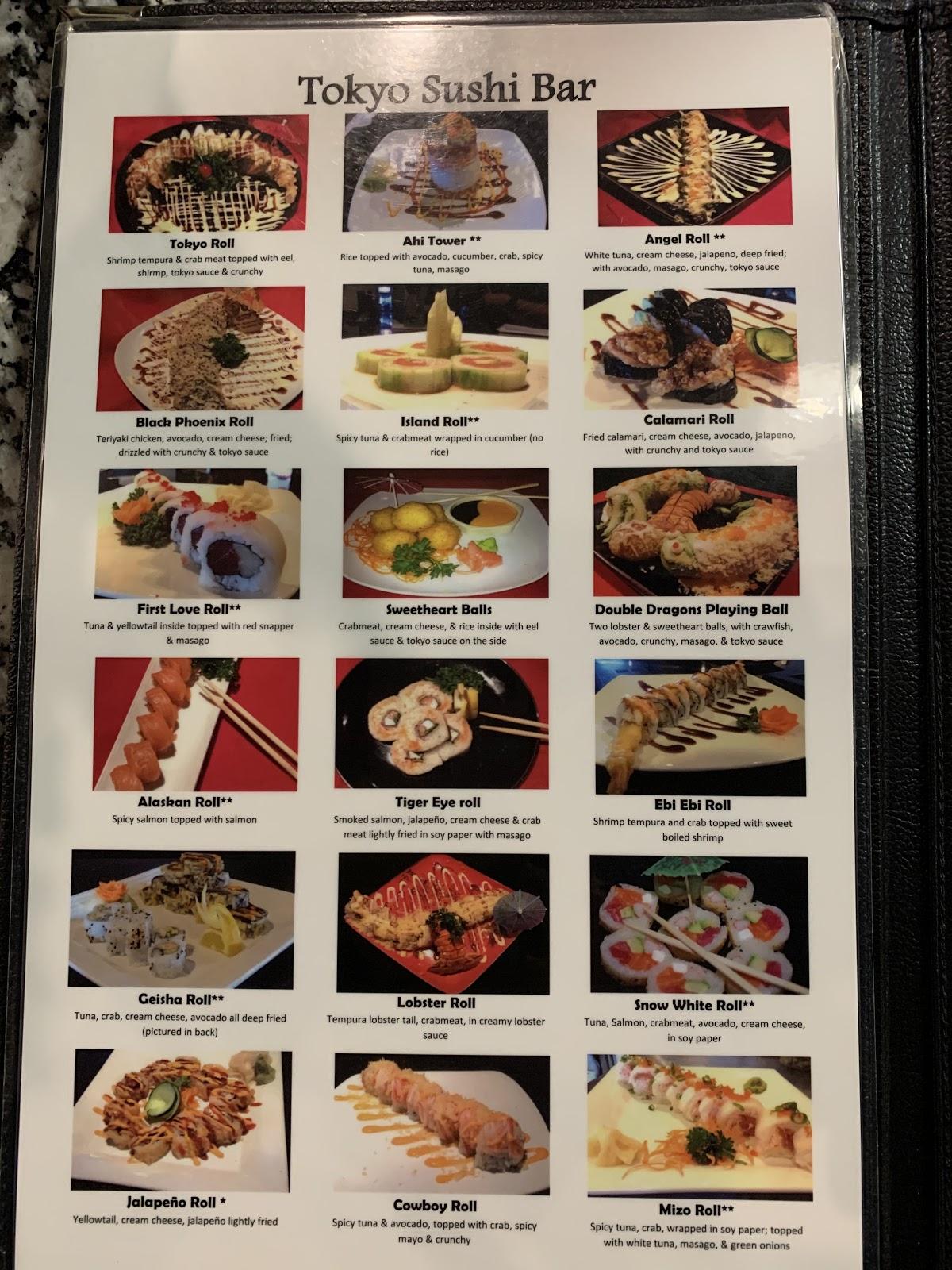 Menu at Tokyo restaurant, Carlsbad
