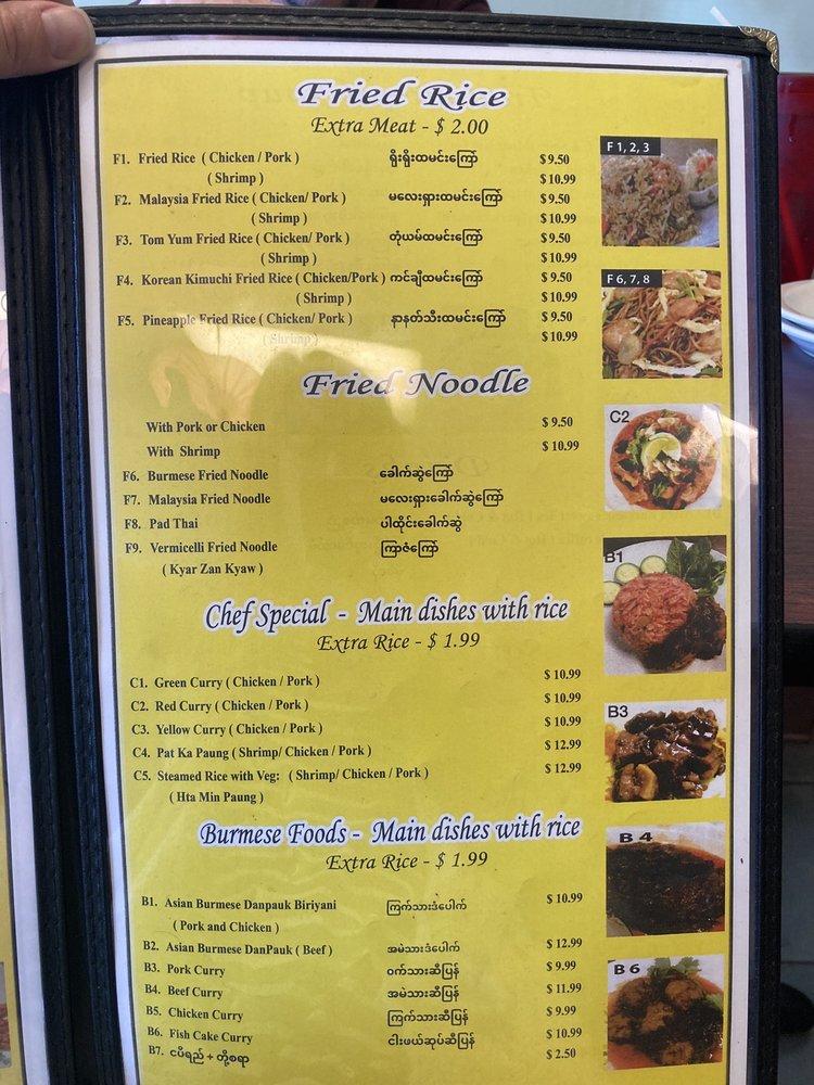 Menu at Asian Burmese Restaraunt restaurant, Omaha
