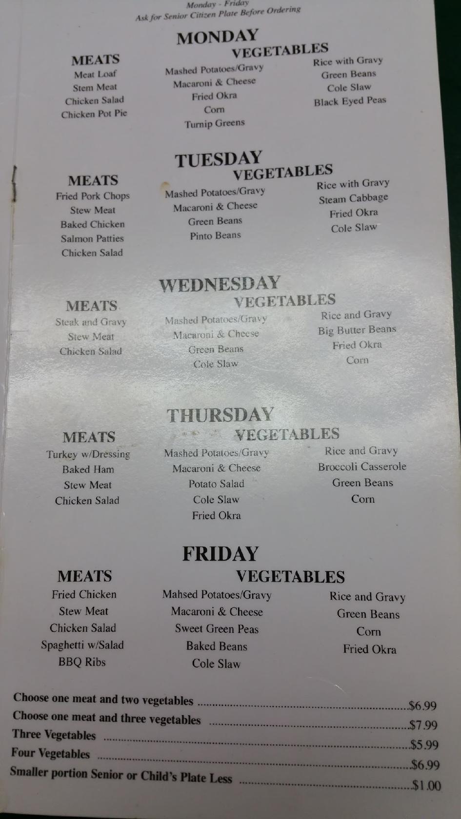 Menu at Brandi's Restaurant, Gaffney