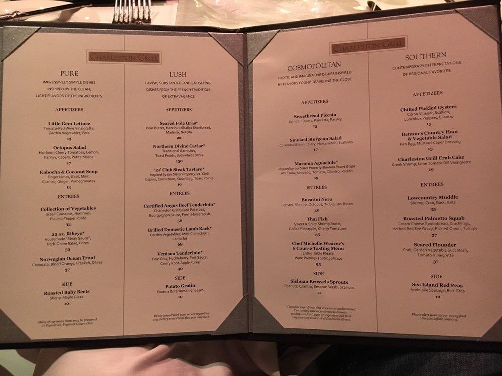 Menu at Charleston Grill pub & bar, Charleston