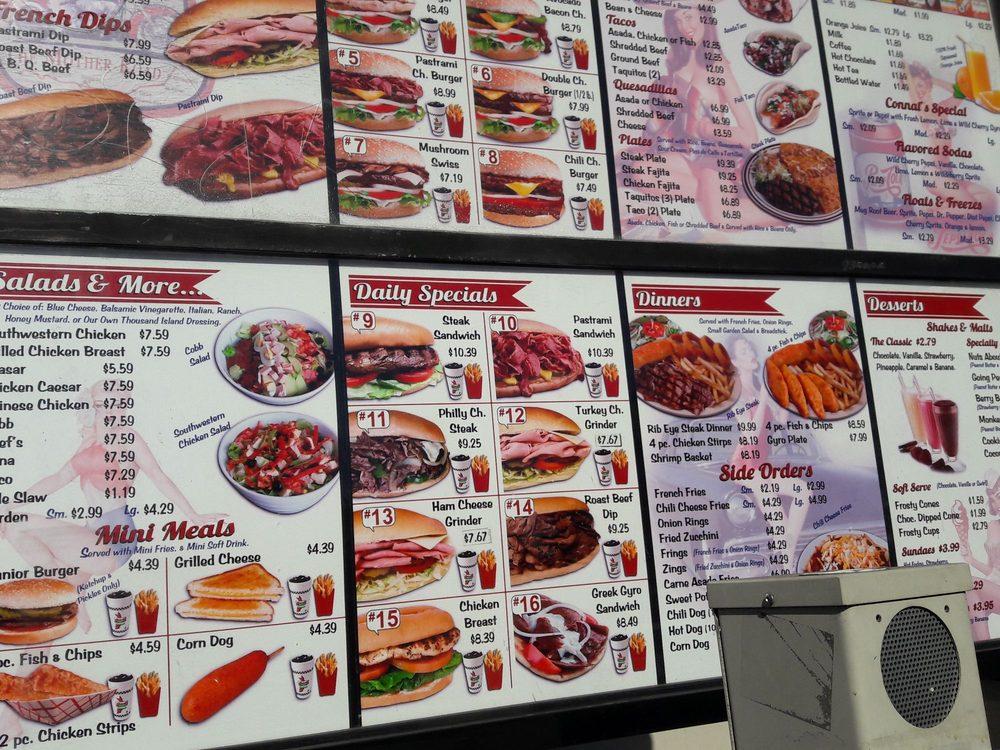 Menu at Connal's Burgers Salads & Subs restaurant, Upland