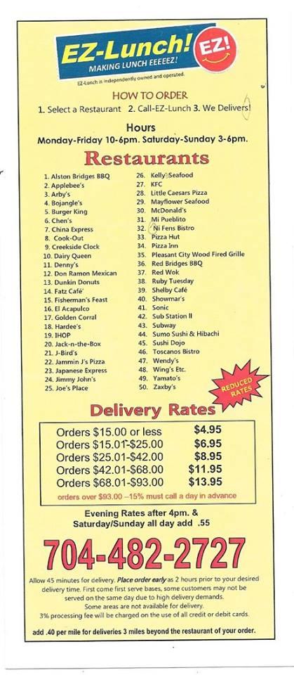 Menu at EZ-Lunch Shelby restaurant, Shelby
