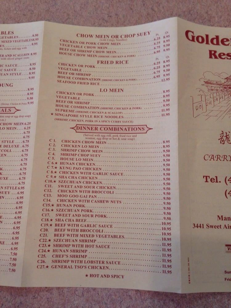 Menu at Golden House Restaurant, Fallston
