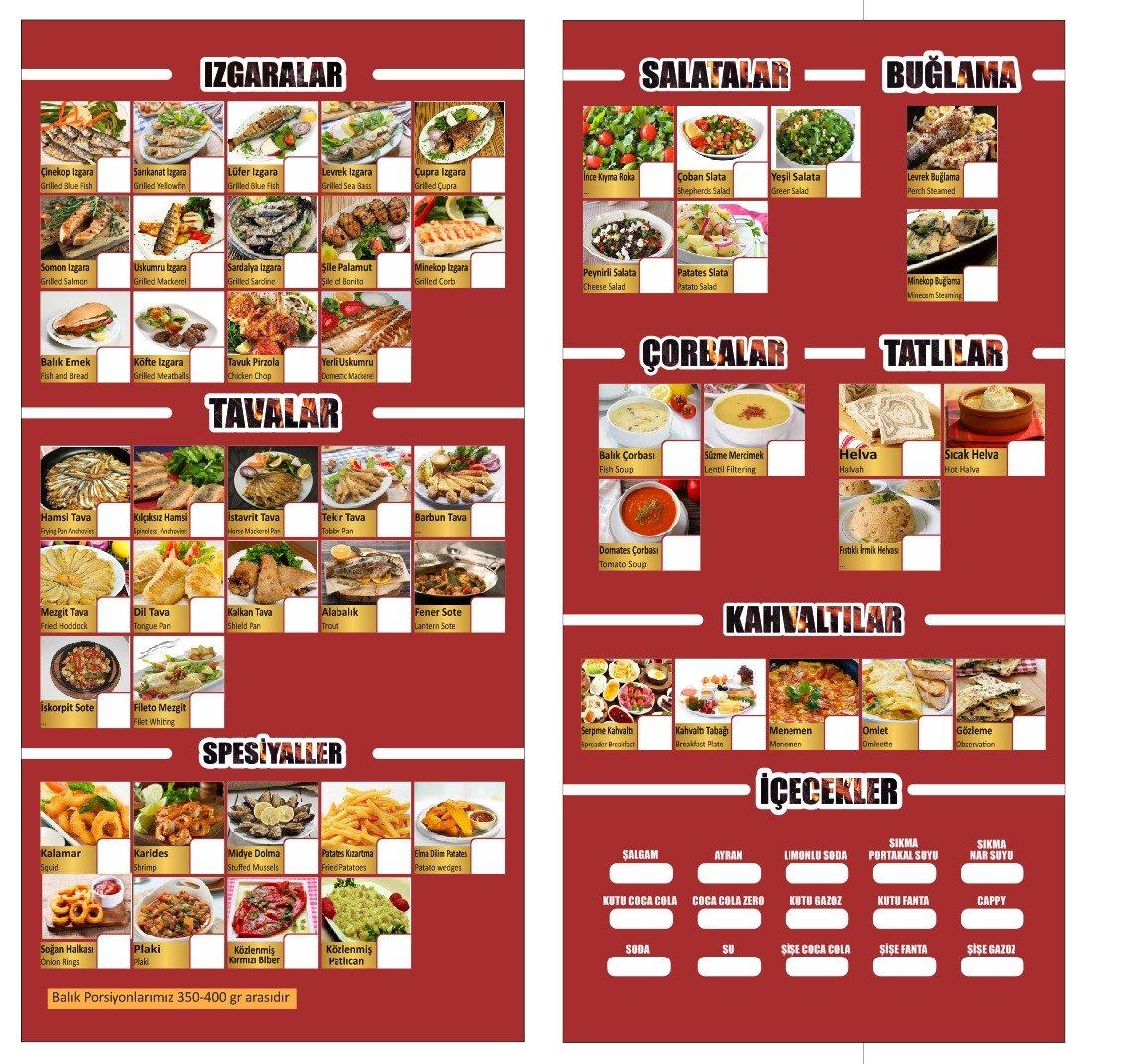 Menu at KALA'BALIK, Istanbul