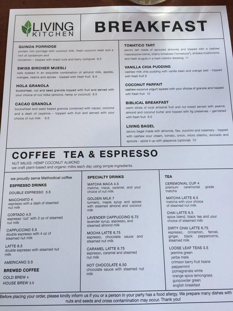 Menu at Living Kitchen restaurant, Charlotte, South Blvd Suite 300