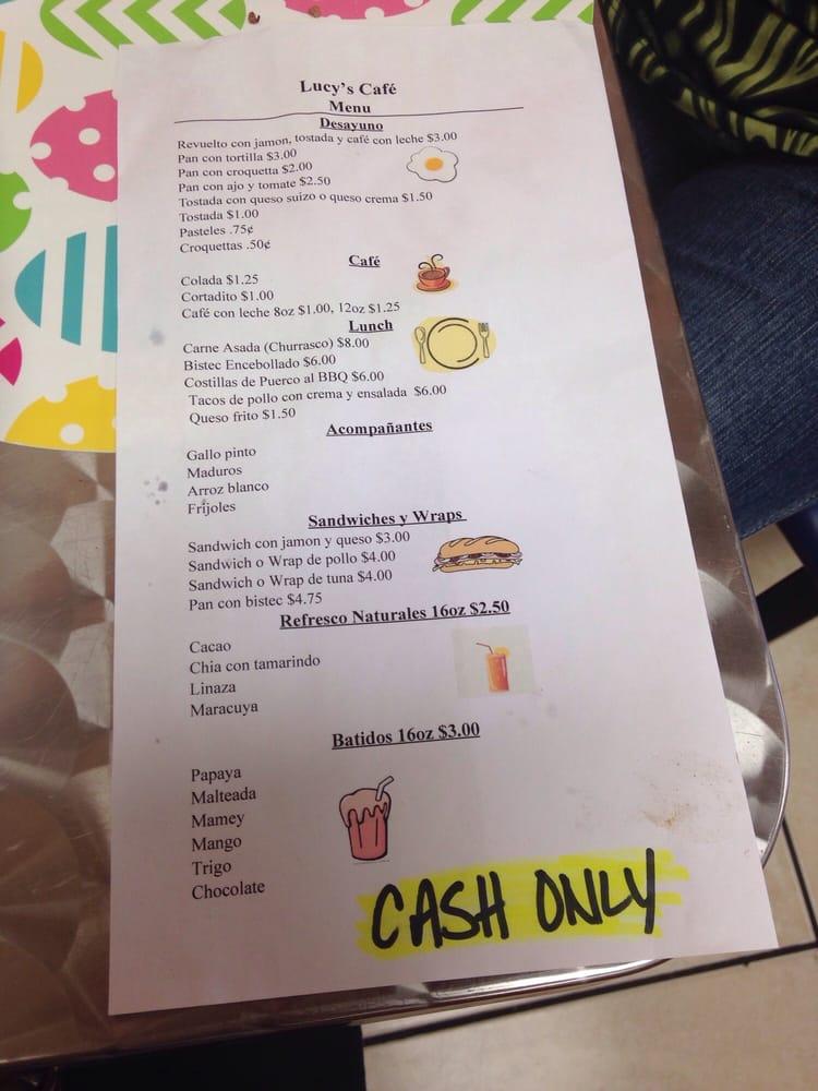 Menu at Lucy's Cafe, Hialeah, W 35th St