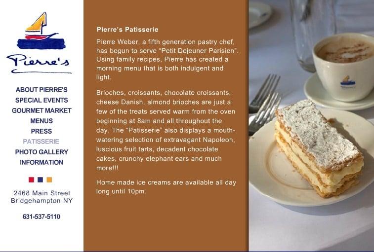 Menu at Pierre's restaurant, Bridgehampton